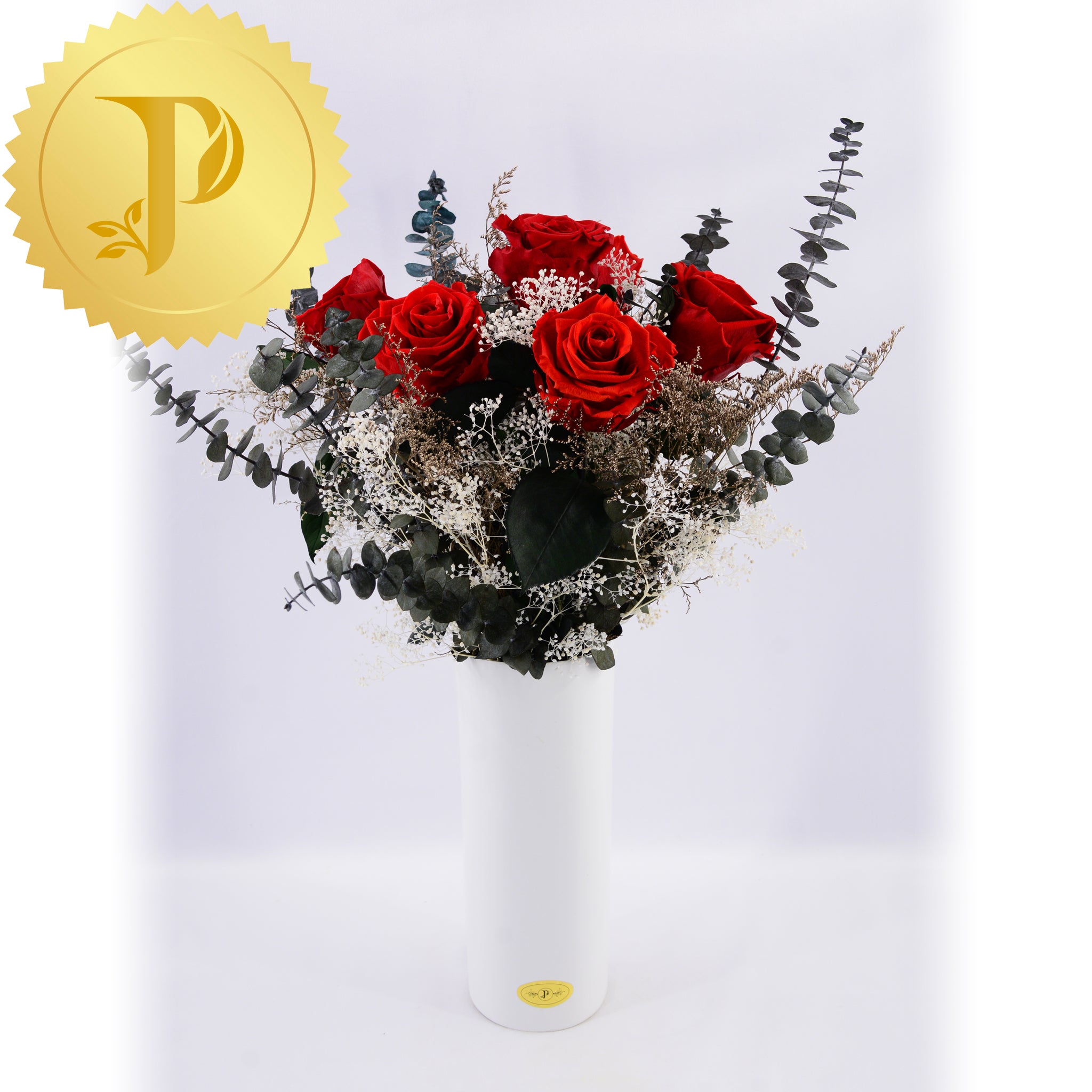 Six Classic Long Stem Roses In A Vase – petalsandprintsinc